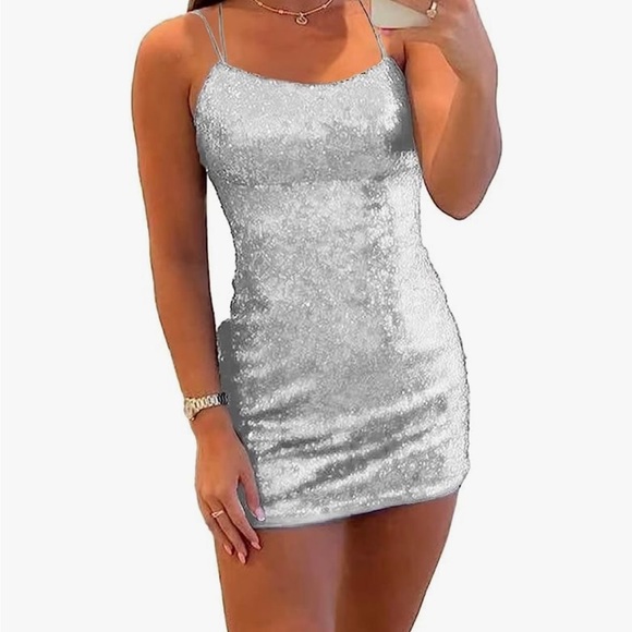 Amazon | Dresses | Silver Sparkly Short Dress | Poshmark
